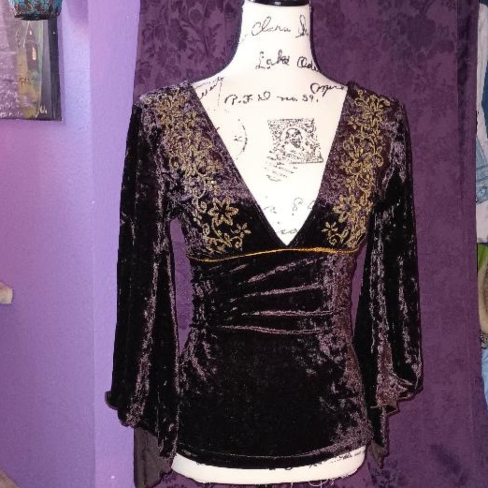 Medieval Renaissance Velvet Goth Witch Top Blouse Xs … - Gem